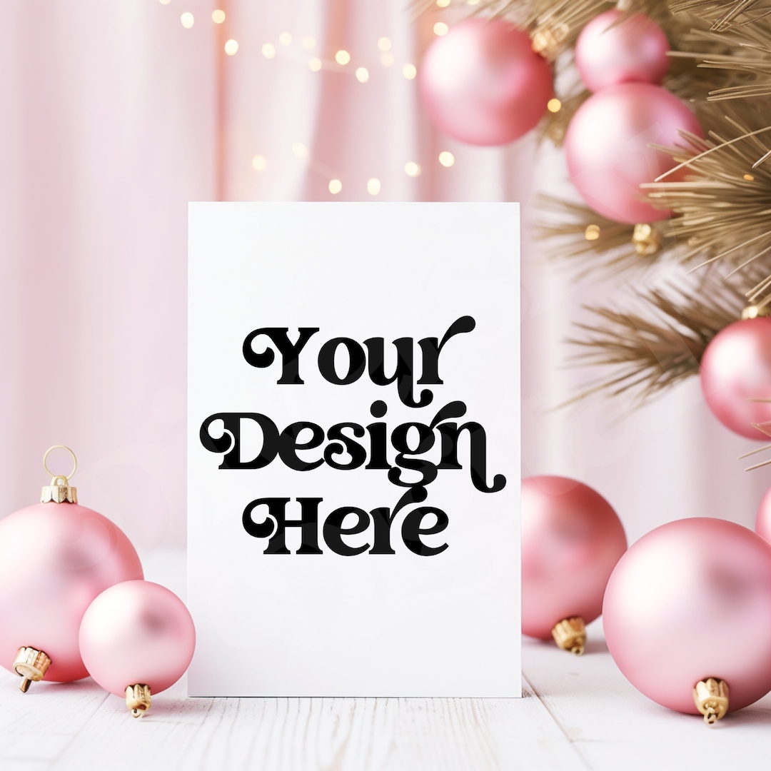 Pink Christmas Invitation Mockup Pastel Christmas Greeting Card Mockup ...