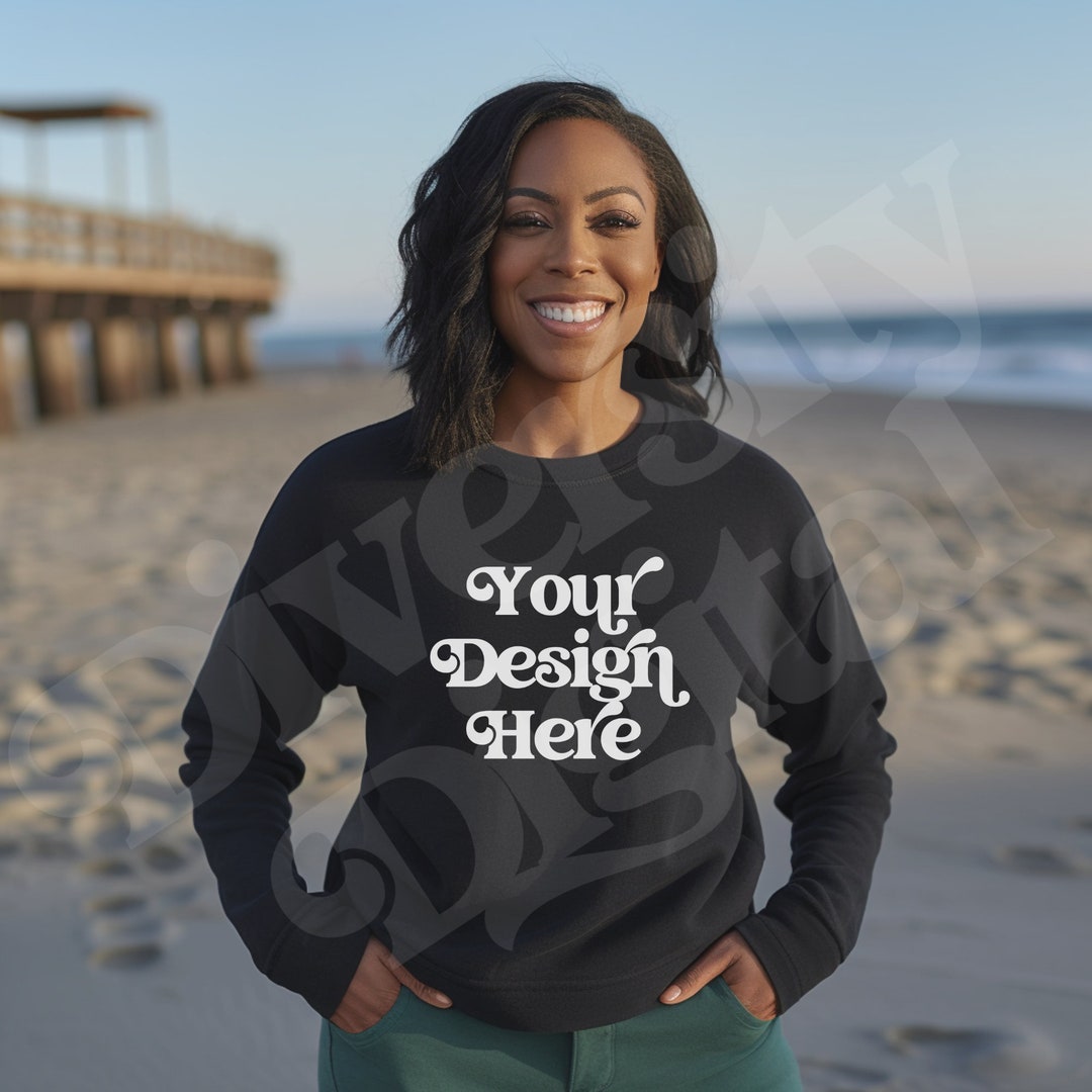 Black Gildan Model Mockup, Diverse Mockups, Beach Mockups, Outdoors ...