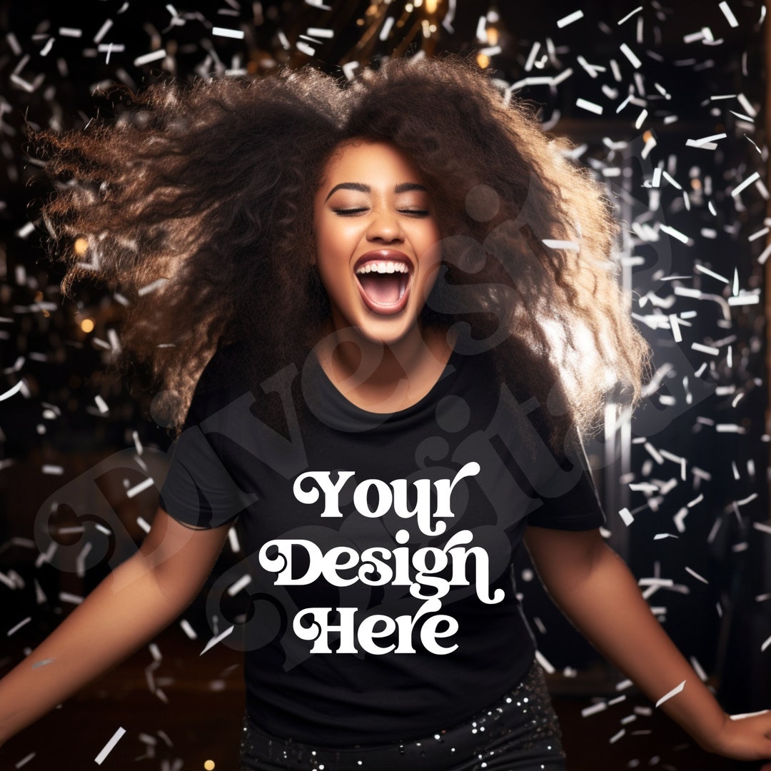 Plus Size Black Model New Years Eve Mockup, Black Bella Canvas Mockup ...