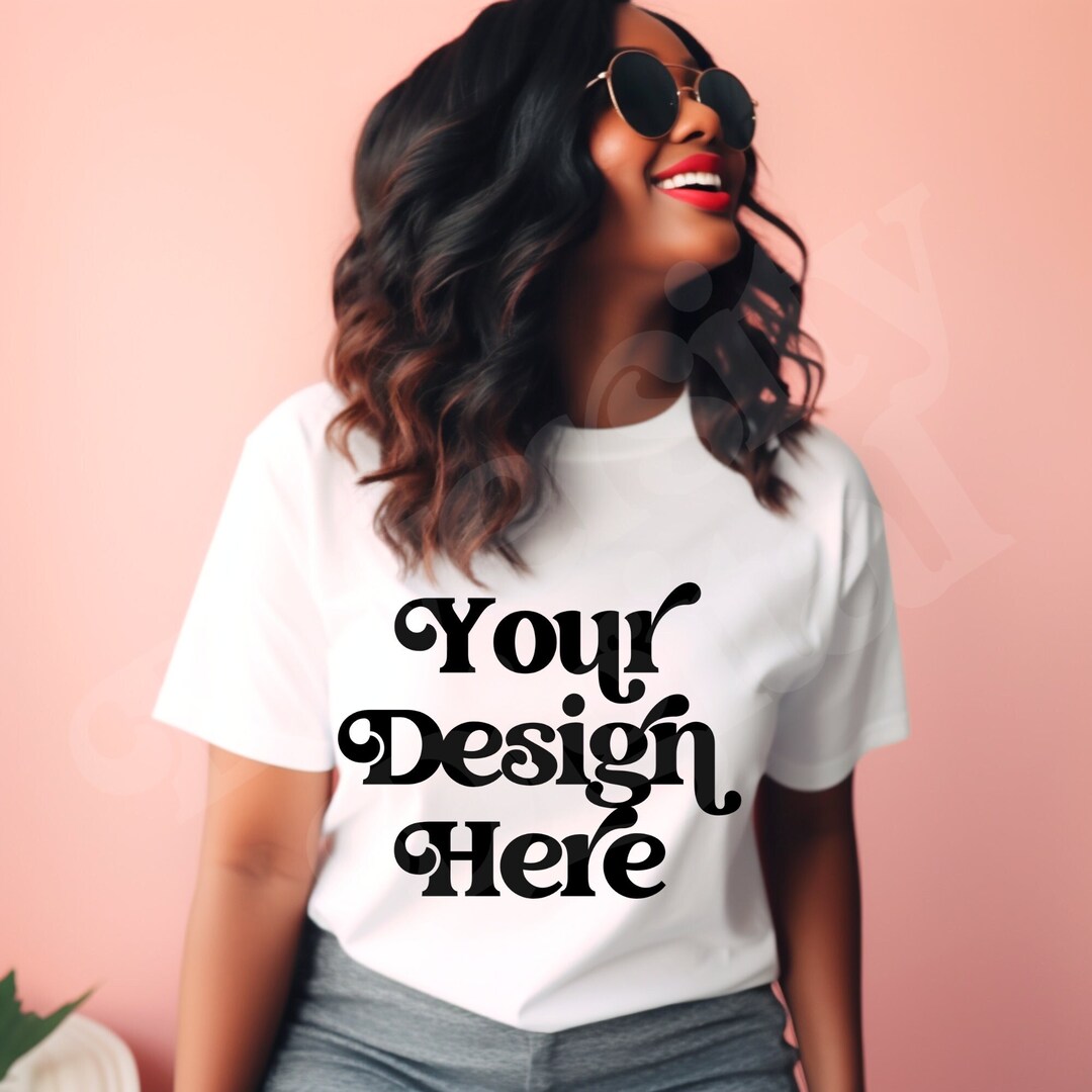 Black Girl Model Mockup, White Gildan 5000 Mockup, Plus Size White ...