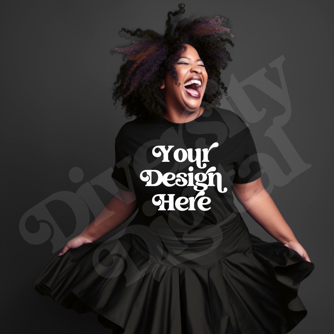 Plus Size Black Model Mockup, Black Bella Canvas 3001, Plus Size Mockup ...