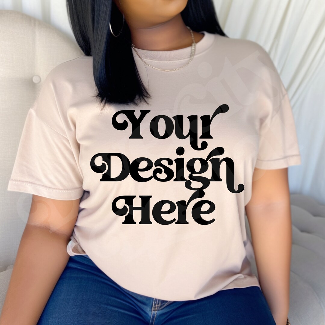 Plus Size Black Model Mockup, Sand Gildan 5000 Mockup, Plus Size Sand ...