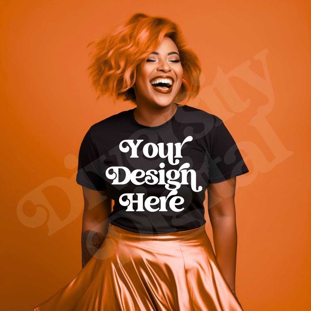 Plus Size Black Model Mockup, Black Gildan 5000 Mockup, Plus Size Fall ...