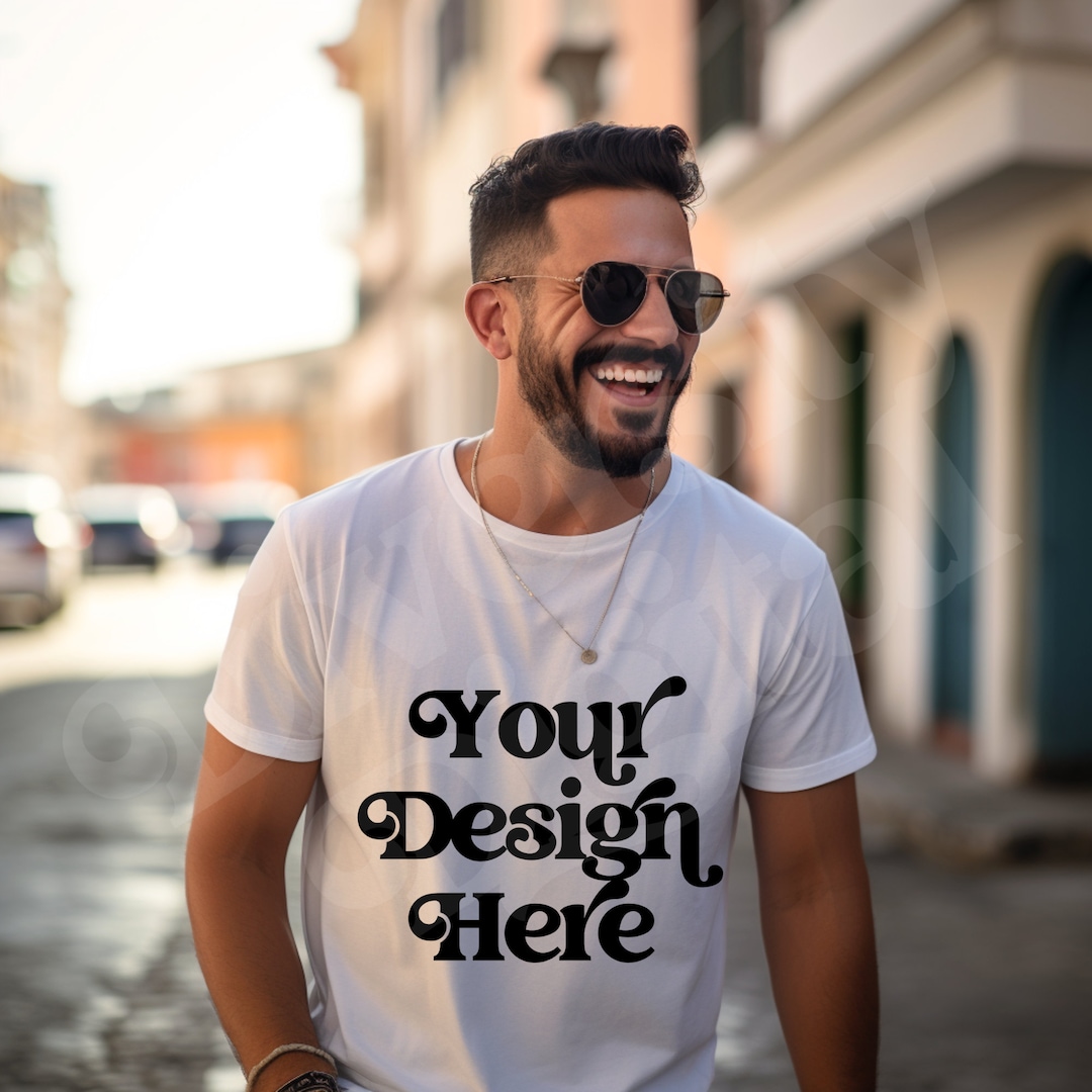 Latino Mens Male Mockup, White Bella Canvas Mockup, Diverse Mockup ...
