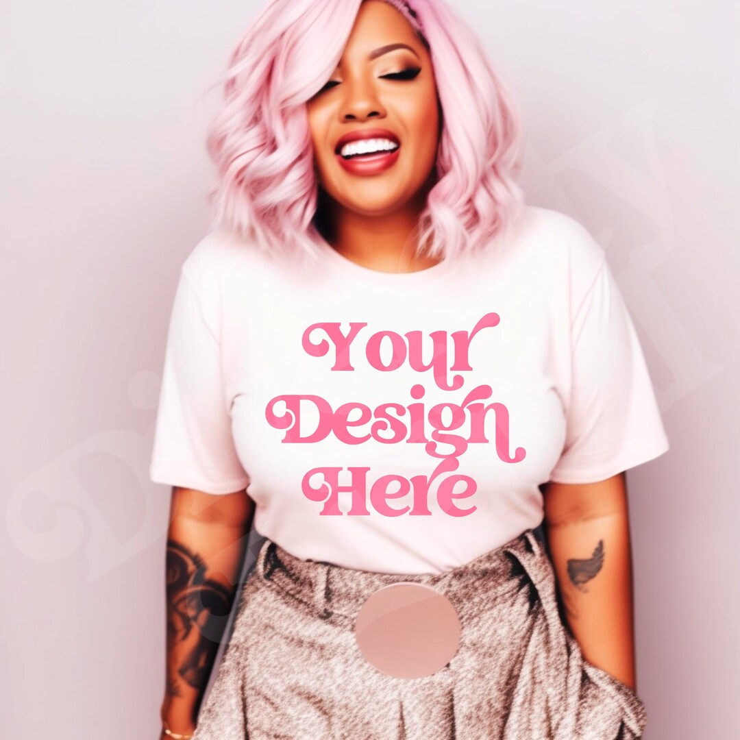 Plus Size Black Model Mockup Soft Pink Bella Canvas Mockup, Plus Size ...