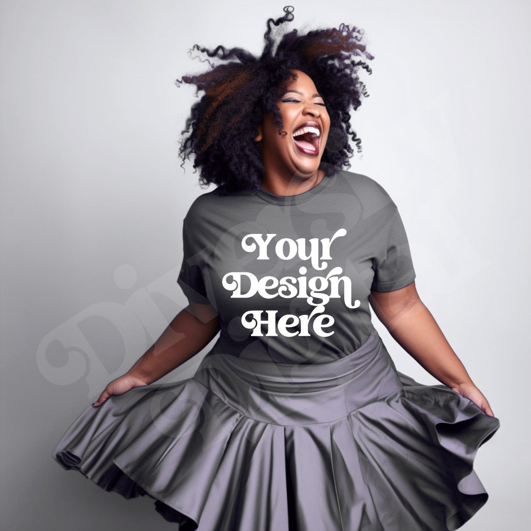 Plus Size Black Model Mockup, Asphalt Bella Canvas 3001, Plus Size ...