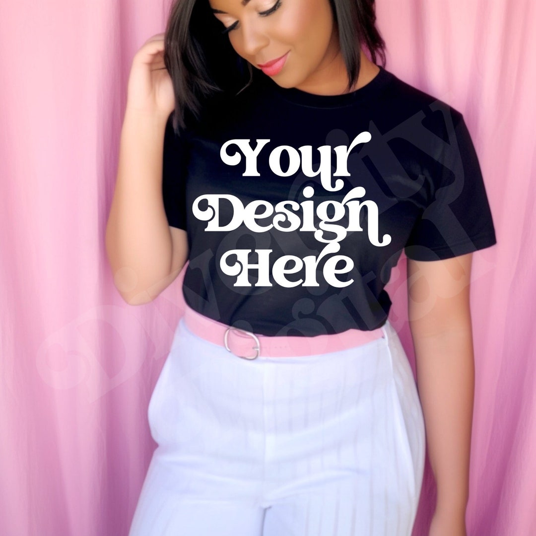 Black Girl Model Mockup, Black Gildan 5000 Mockup, Black Tshirt Mockup ...