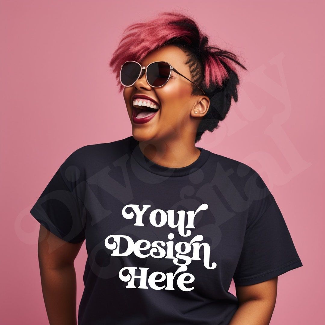 Plus Size Black Model Mockup, Black Bella Canvas 3001 Mockup, Plus Size ...