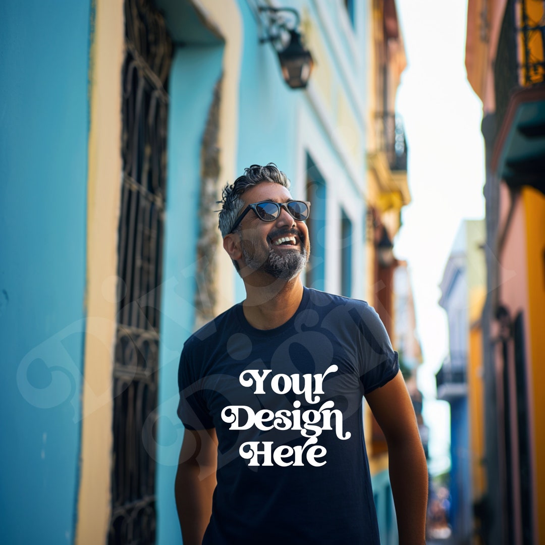 Latino Mens Male Mockup Navy Blue Bella Canvas Mockup Diverse Mockup ...