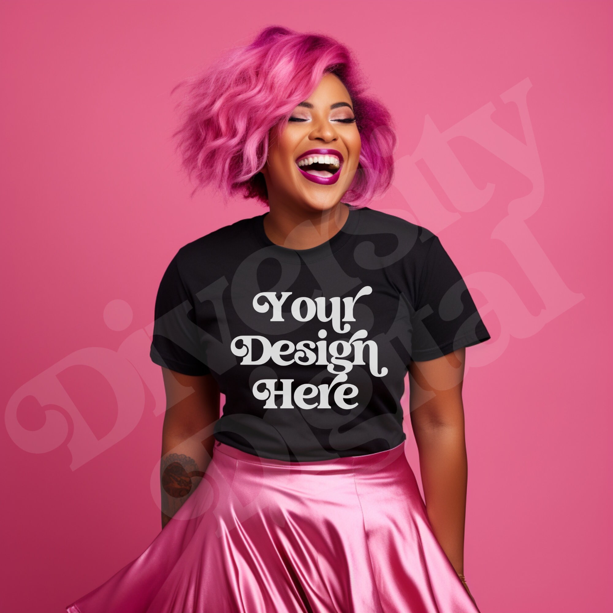 Plus Size Black Model Mockup, Black Gildan 5000 Mockup, Plus Size Pink ...