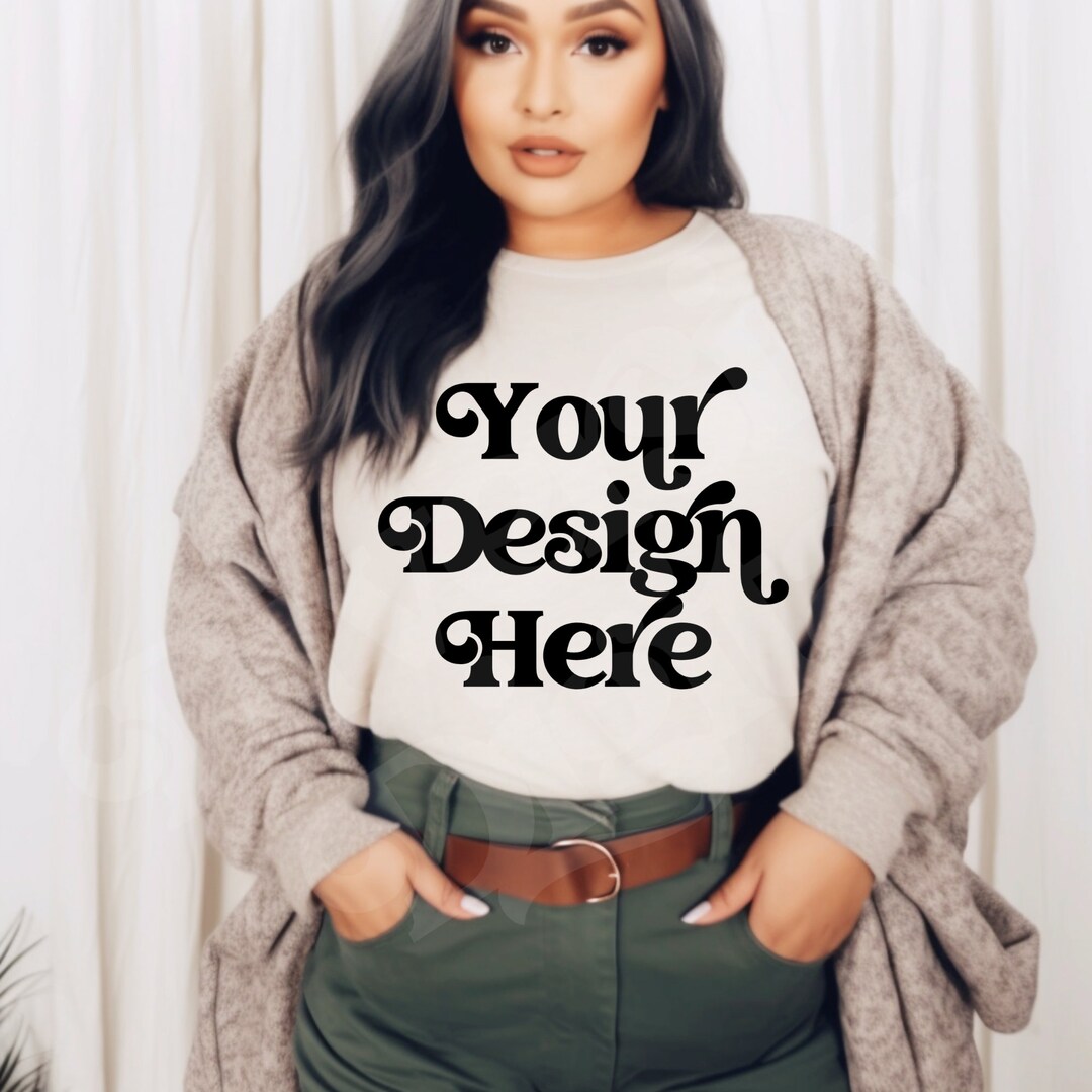Plus Size Black Model Natural Bella Canvas T-shirt Mockup, Diverse ...