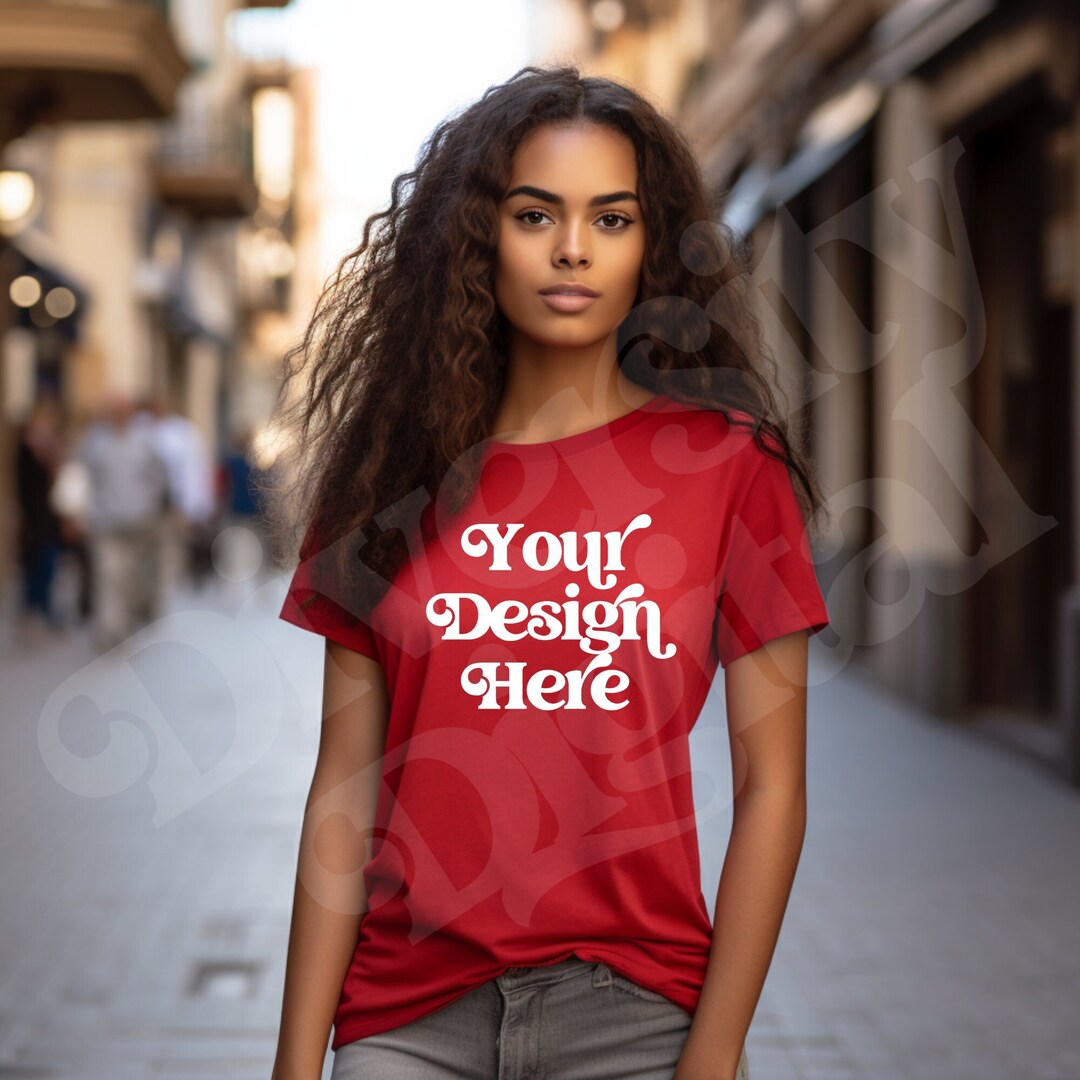 Red Bella Canvas, Black Model Mockup, Outdoors Mockup, Diverse Mockup ...