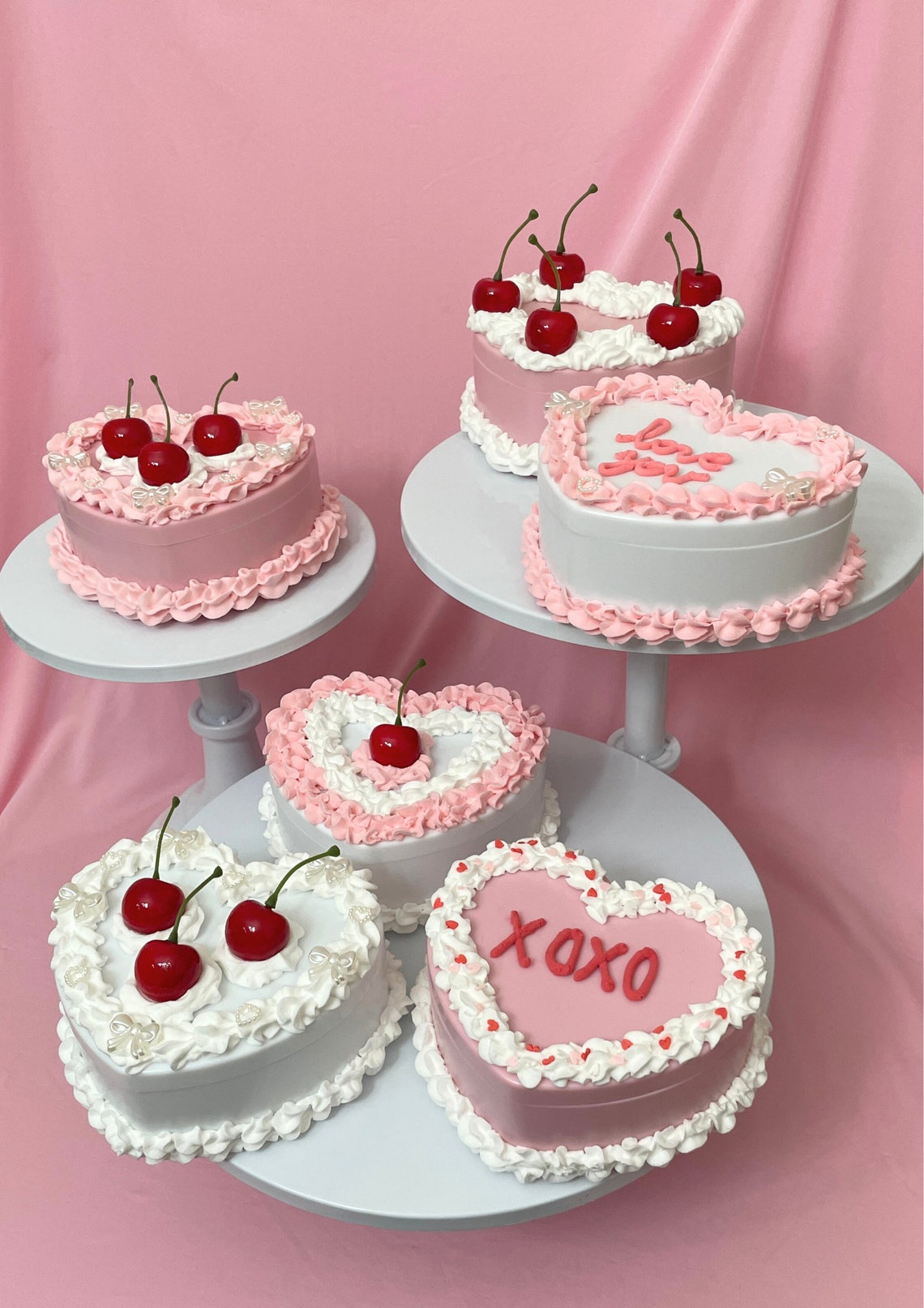 Vintage Cherry Heart Decor Box With Mirror Unique Decor Fake Cake ...