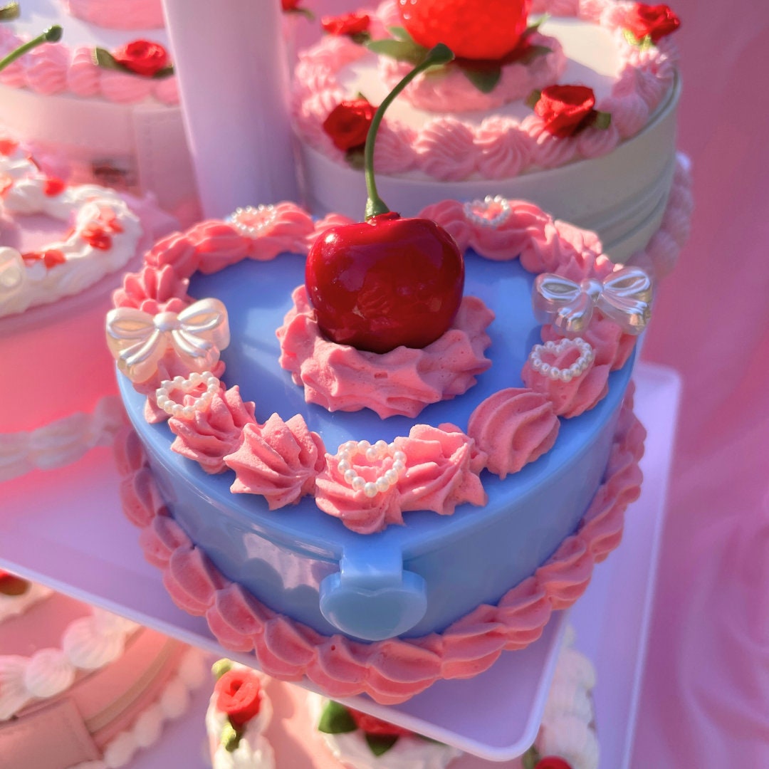 Blue Heart Decor Fake Cake Box With Mirror Vintage Decor Fake Cake ...