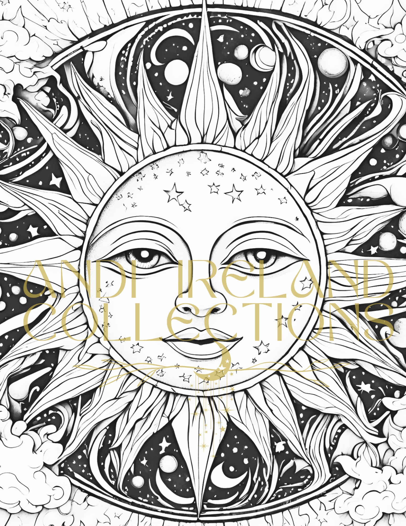 12 Sun, Moon, and Stars Printable Coloring Pages, Coloring Book ...