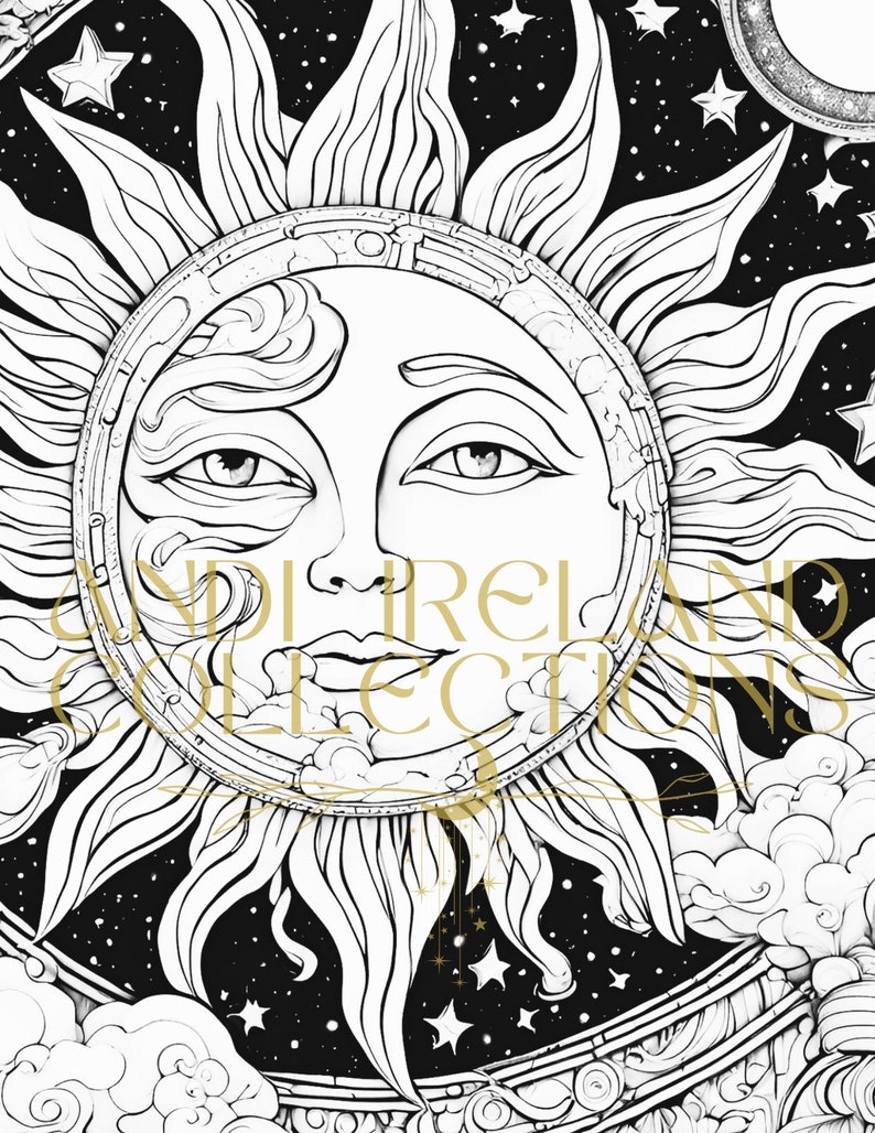 12 Sun, Moon, and Stars Printable Coloring Pages, Coloring Book ...