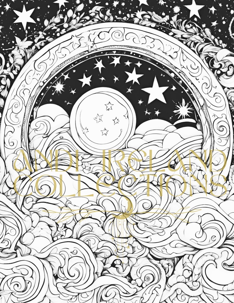 12 Sun, Moon, and Stars Printable Coloring Pages, Coloring Book ...