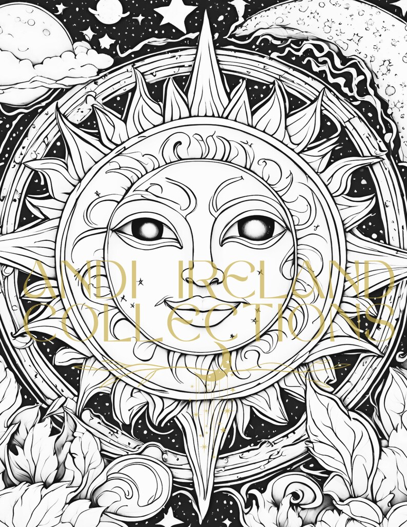 12 Sun, Moon, and Stars Printable Coloring Pages, Coloring Book ...