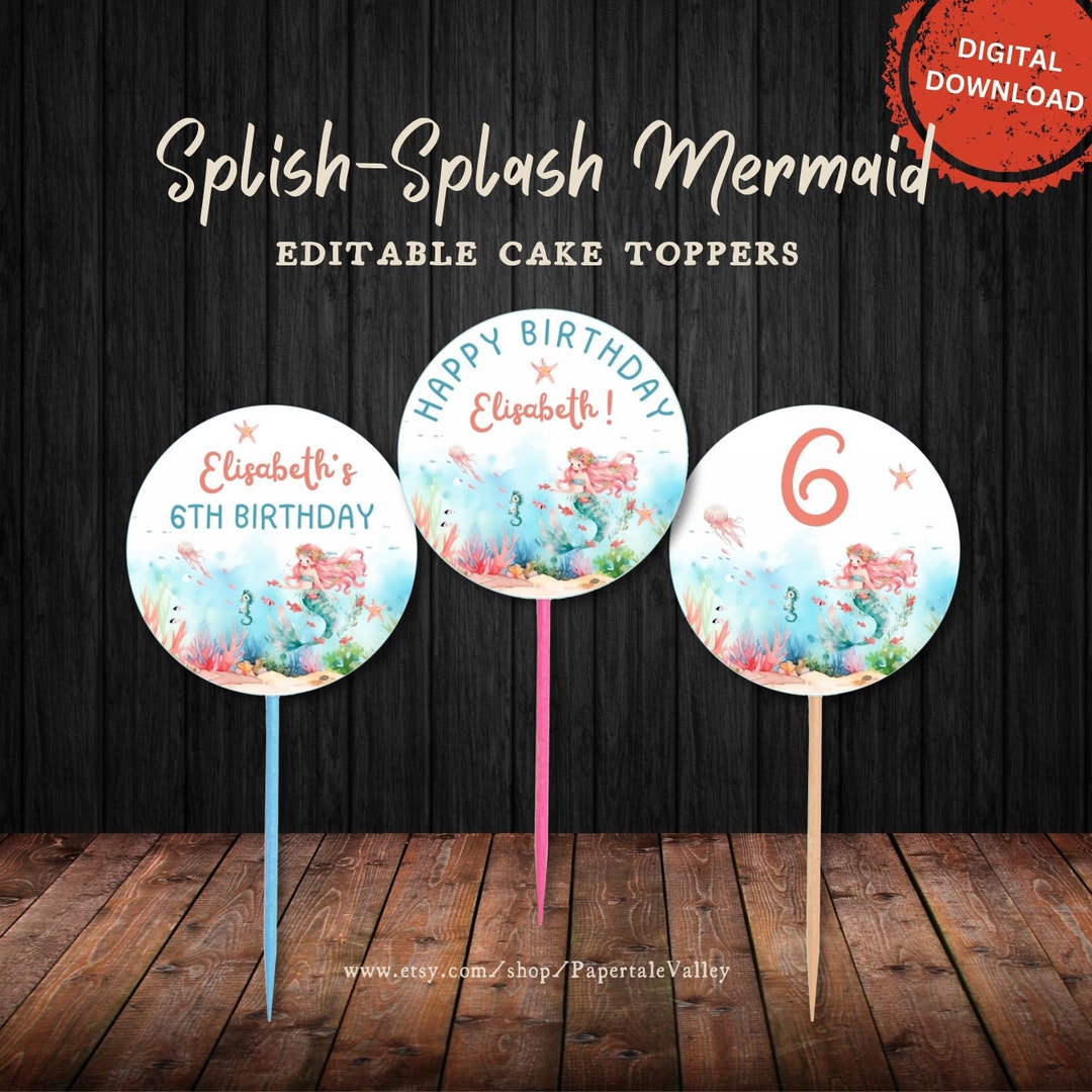 Editable Mermaid Birthday Cake Topper Under the Sea Cake Topper Label ...