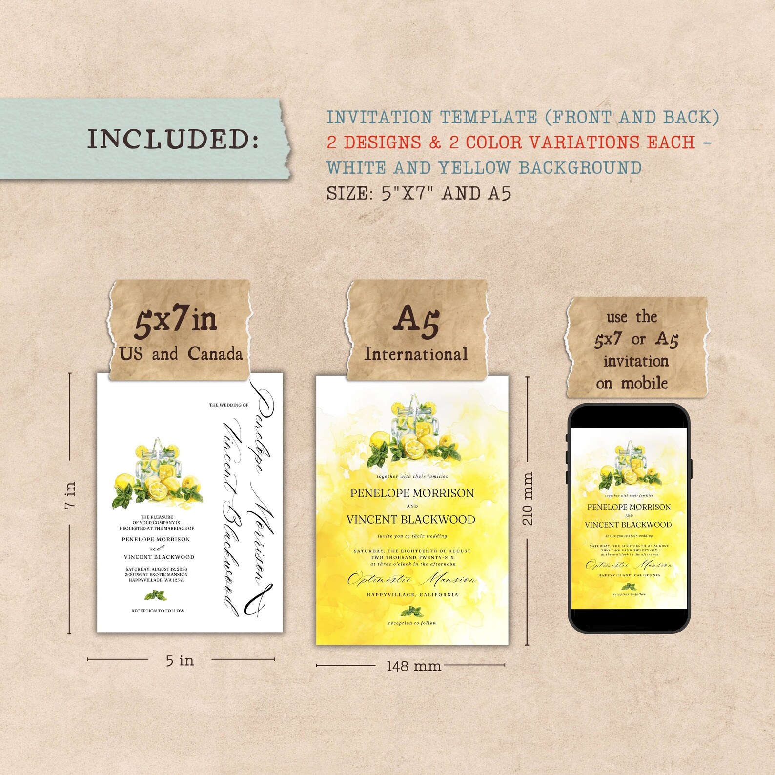 Editable Lemons and Lemonade Wedding Invitation Template Exotic Wedding ...