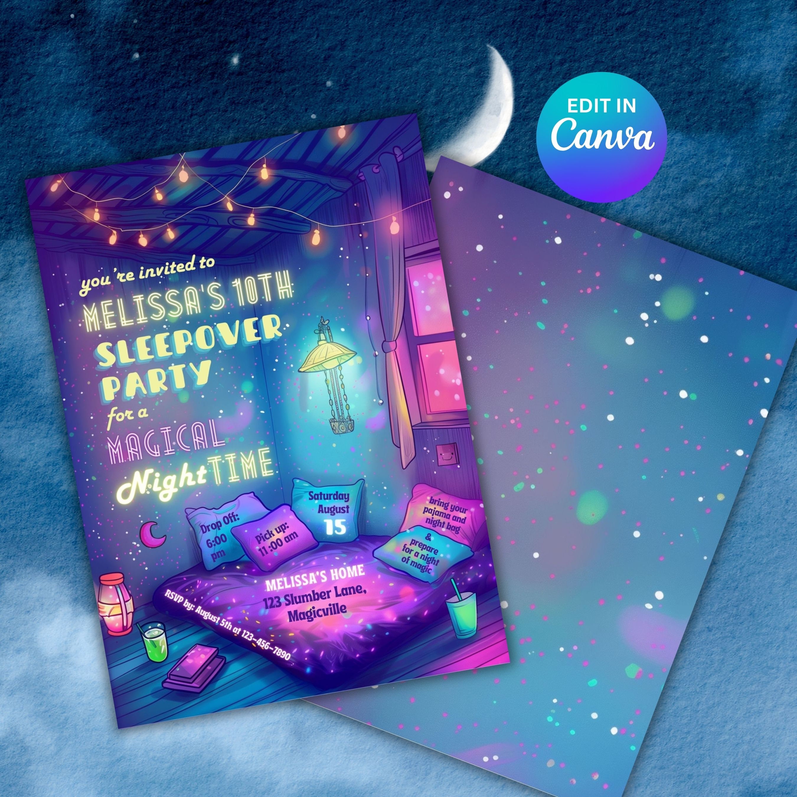 EDITABLE Magical Sleepover Birthday Party Invitation TEMPLATE | Slumber ...