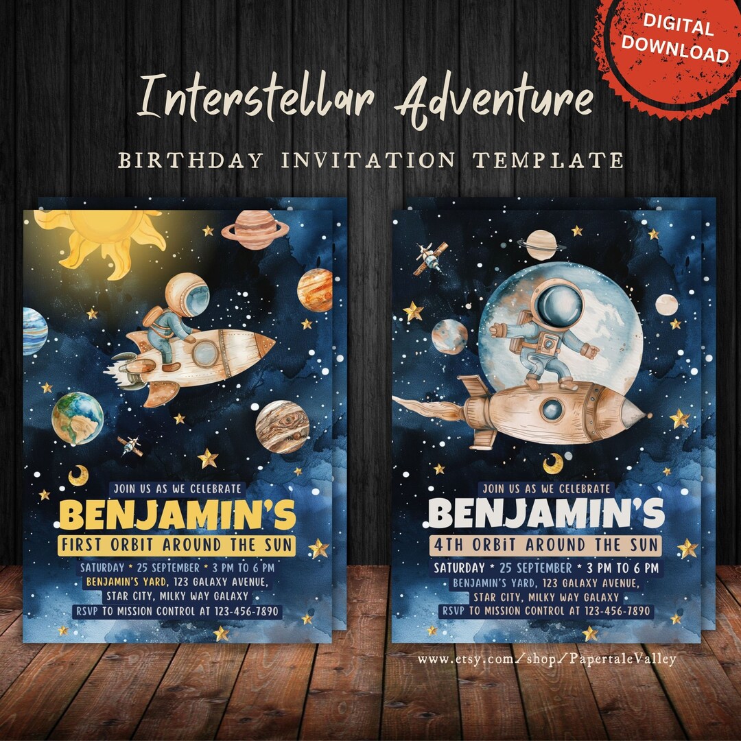 Editable Interstellar Adventure Birthday Invitation Template | Cosmic ...