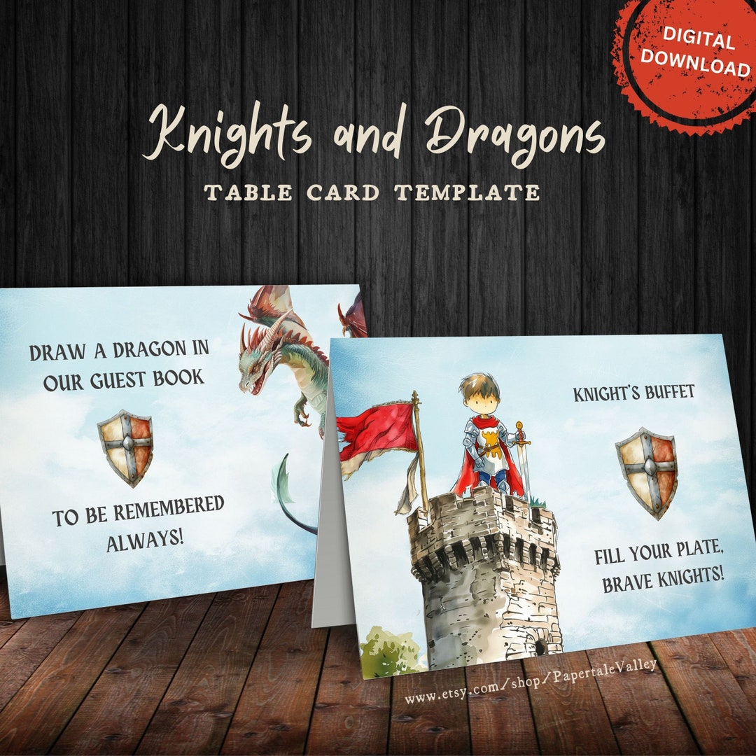 Editable Knights and Dragons Birthday Favor Sign Template | Medieval ...