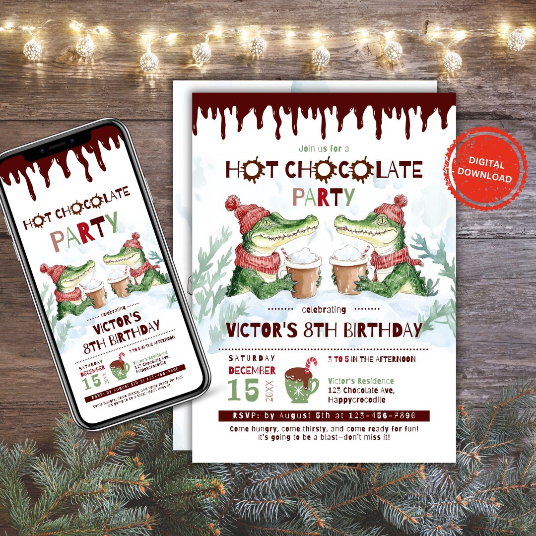 EDITABLE Crocodile Hot Chocolate Party Invitation TEMPLATE Printable ...