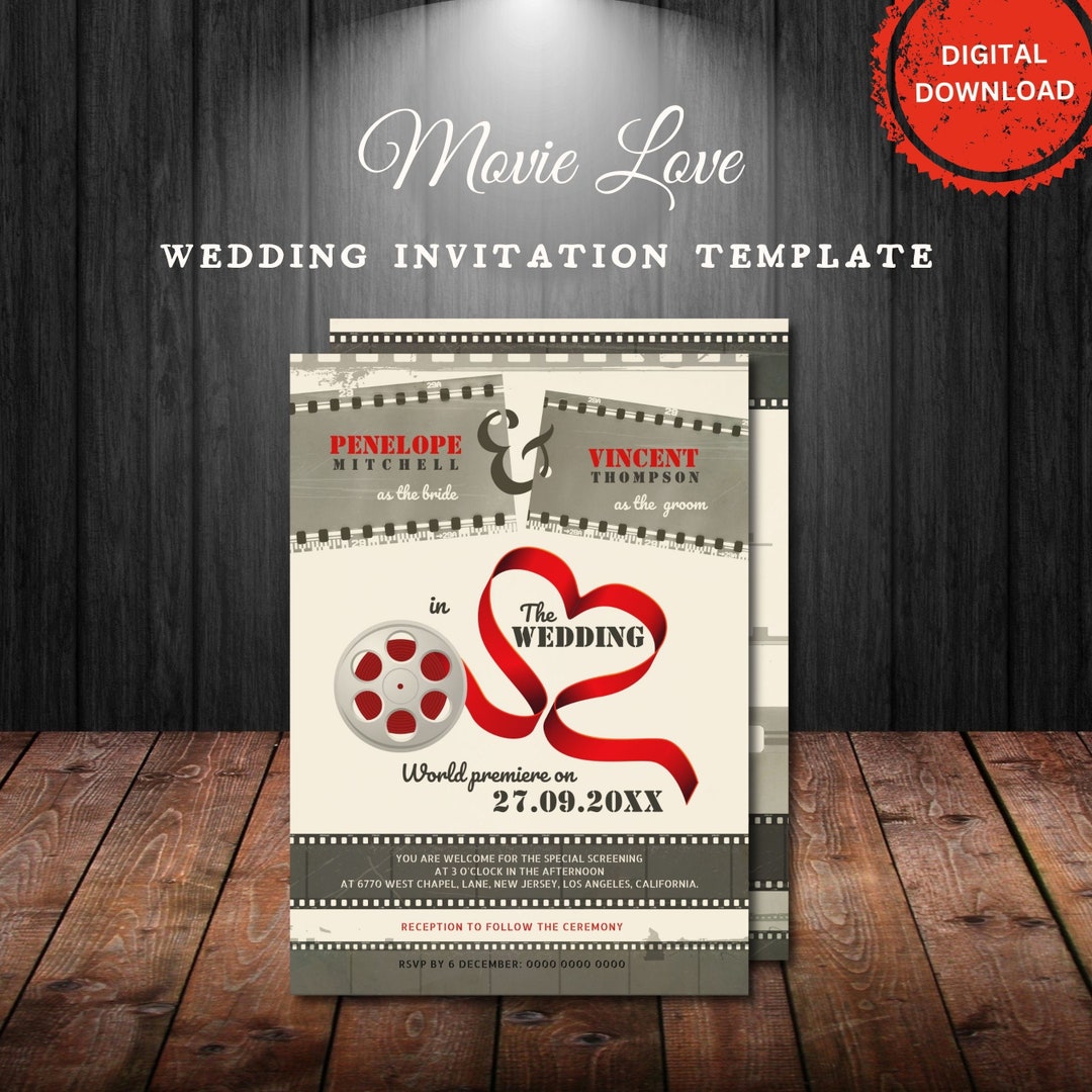 Printable Movie Love Wedding Invitation Template | Poster Movie Wedding ...