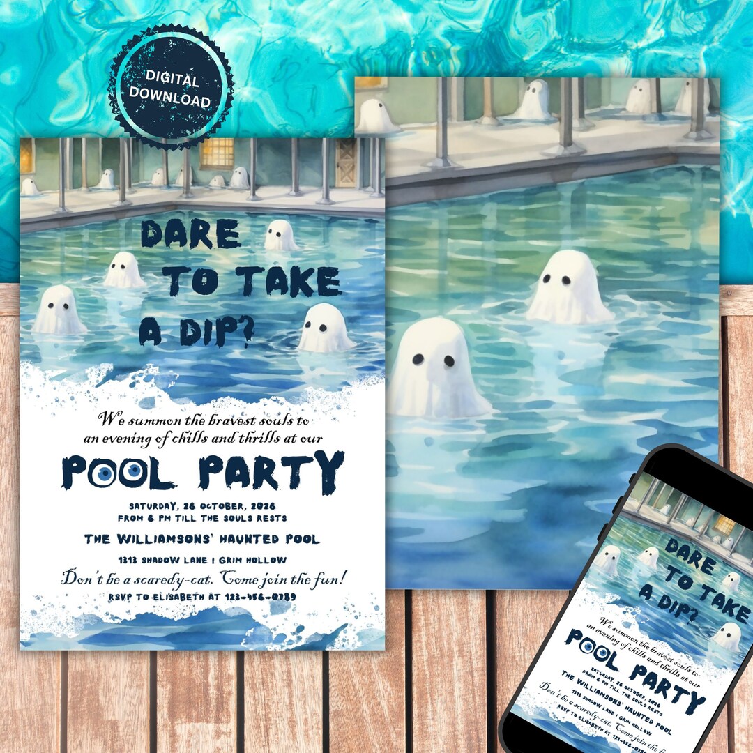 EDITABLE Halloween Spooky Pool Party Invitation TEMPLATE | Ghosts Pool ...