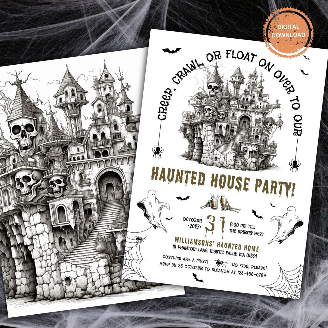 Editable Haunted House Halloween Party Invitation Template | Printable ...