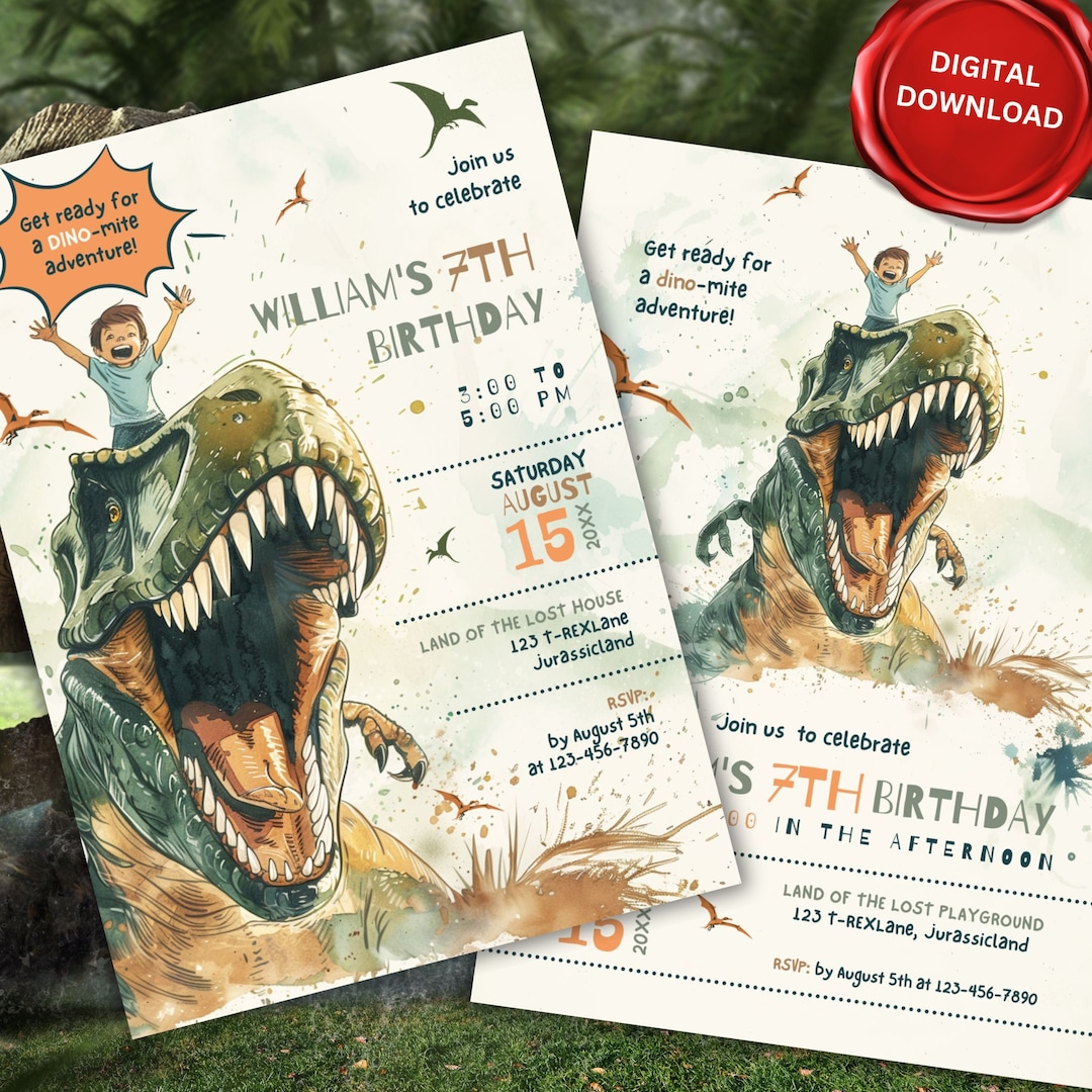 PLANTILLA EDITABLE de invitación a fiesta de cumpleaños jurásica de T ...