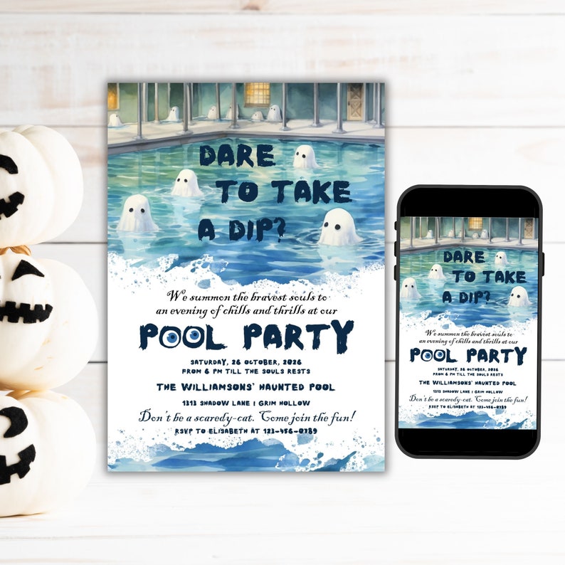 EDITABLE Halloween Spooky Pool Party Invitation TEMPLATE | Ghosts Pool ...