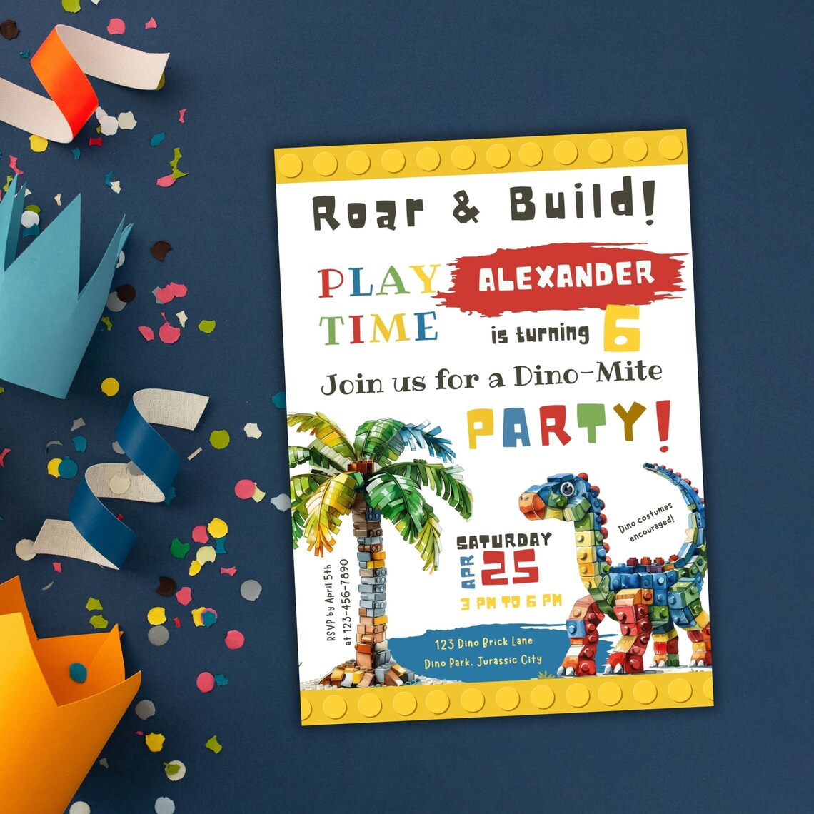Brickosaurus Birthday Invitation Template: Dinosaur Blocks Party ...