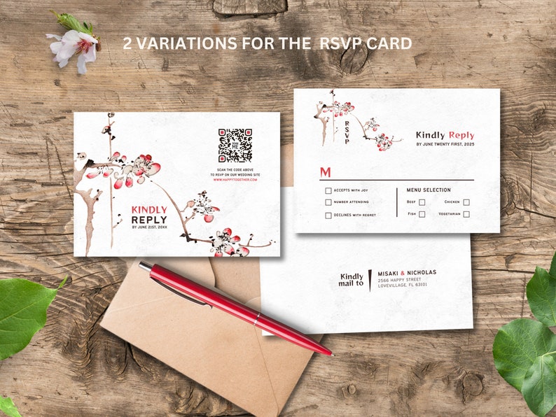 Japanese Sakura Template Wedding Set, Minimalist Floral Editable ...