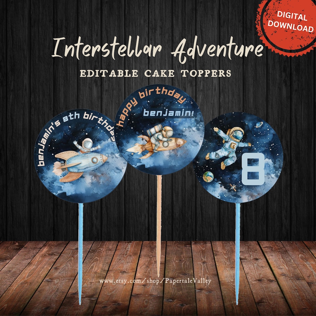 Editable Interstellar Adventure Cake Topper Template | Space Label ...