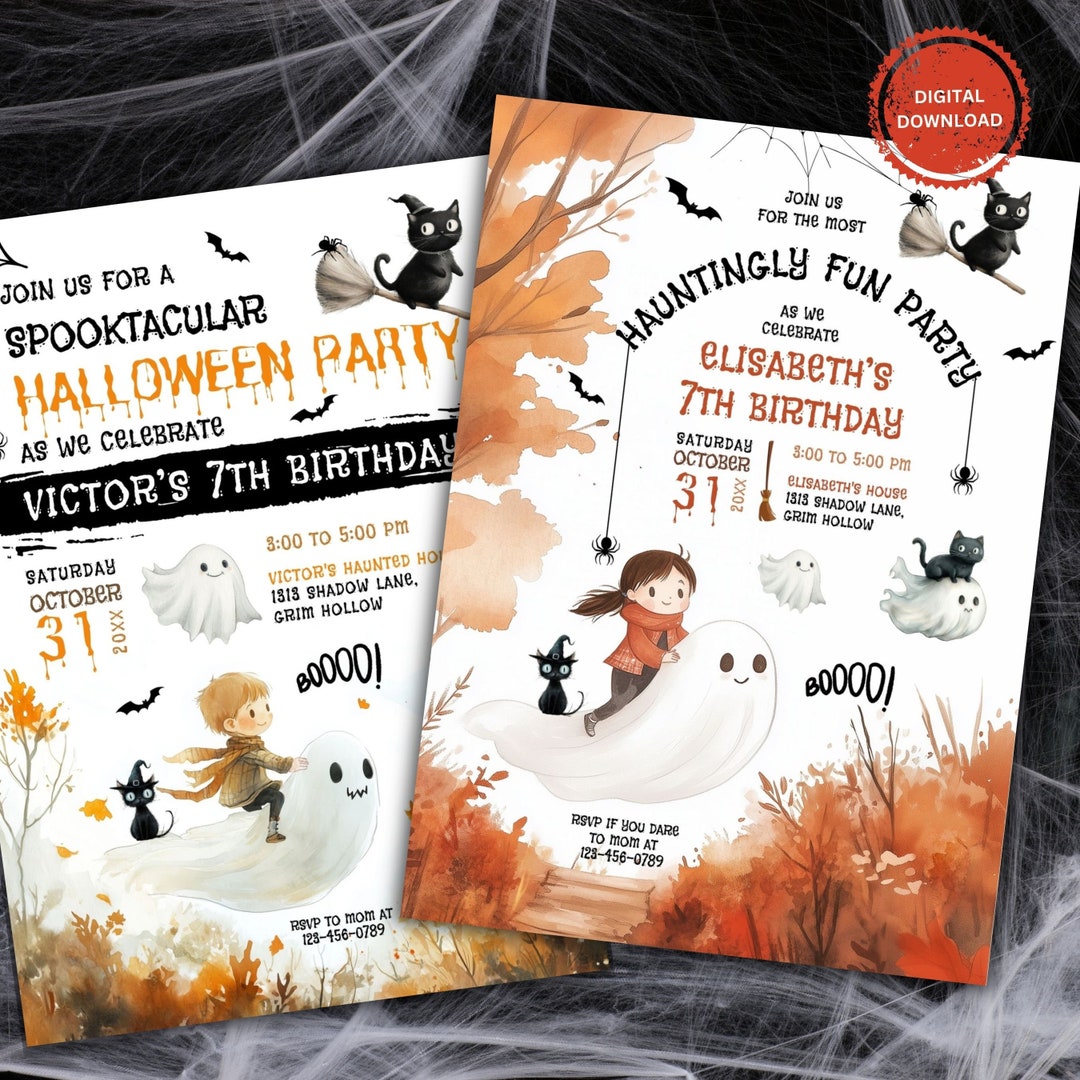 EDITABLE Halloween Riding Ghosts Party Invitation TEMPLATE + Clipart ...