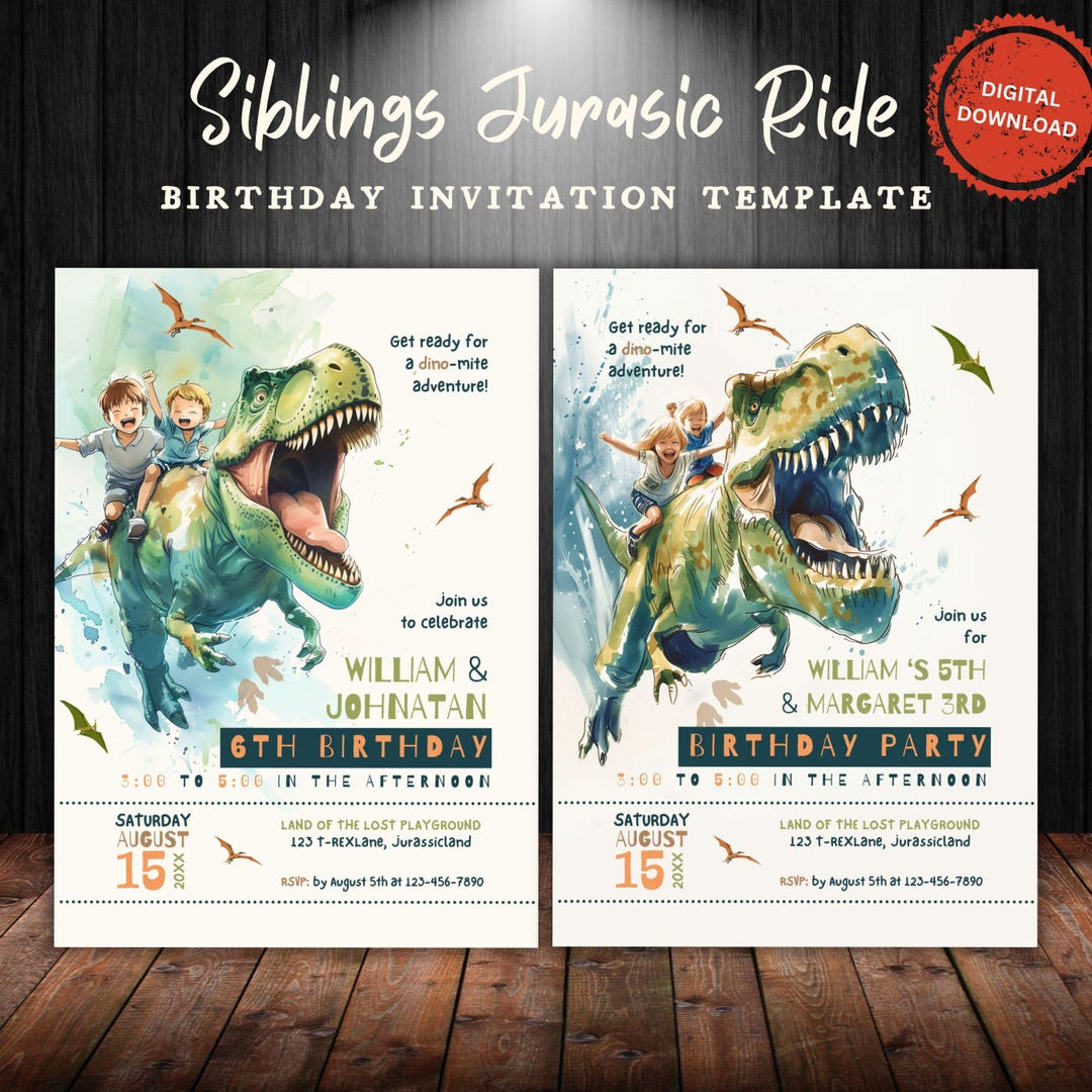 Editable T-rex Birthday Party Invitation: Jurassic Dino Ride (digital ...