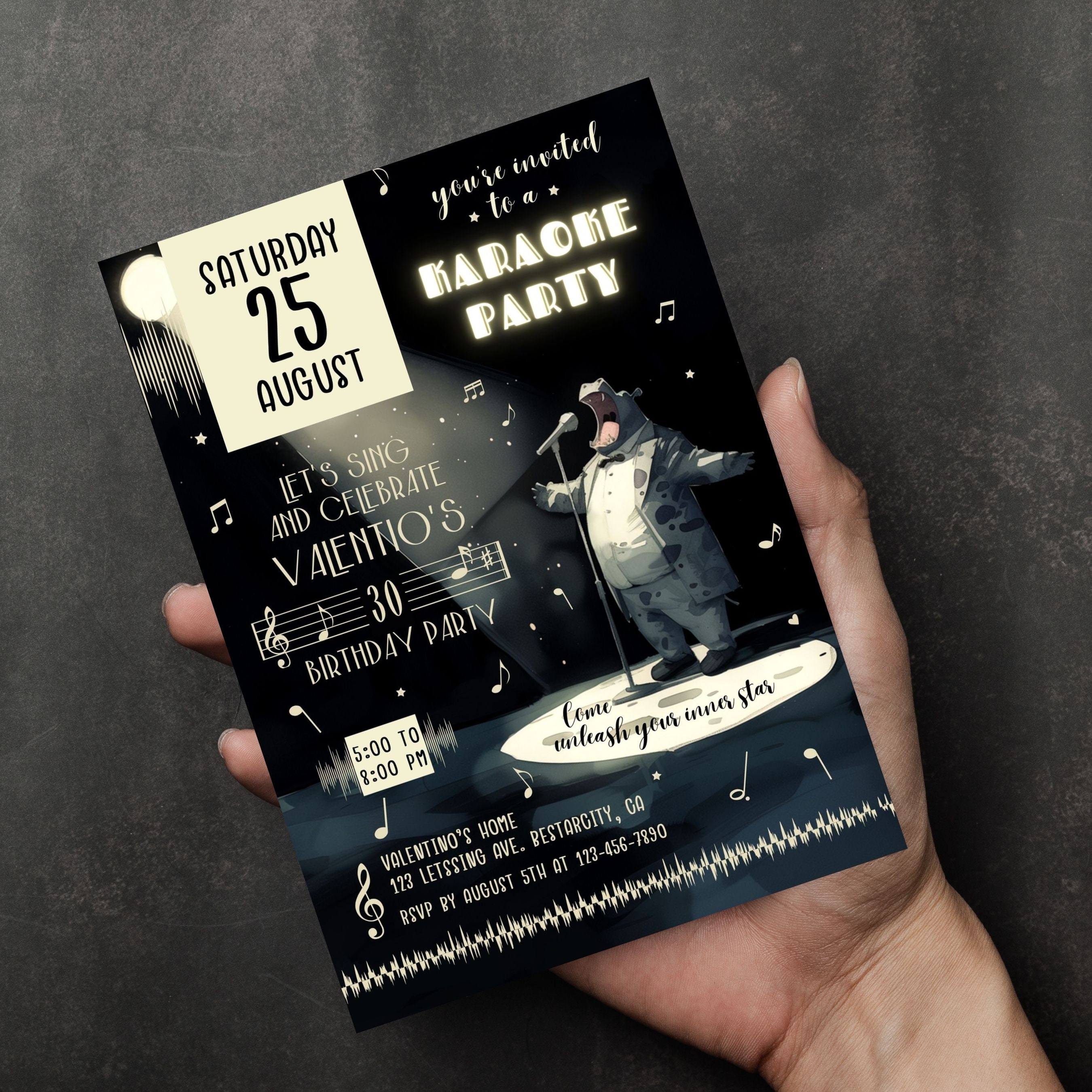 Hippo Karaoke Birthday Party Invitation Template (digital Download) - Etsy