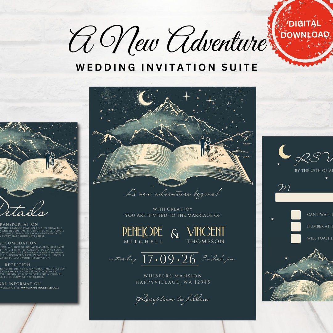 A New Adventure Wedding Invitation Suite Template | Surreal Wedding ...