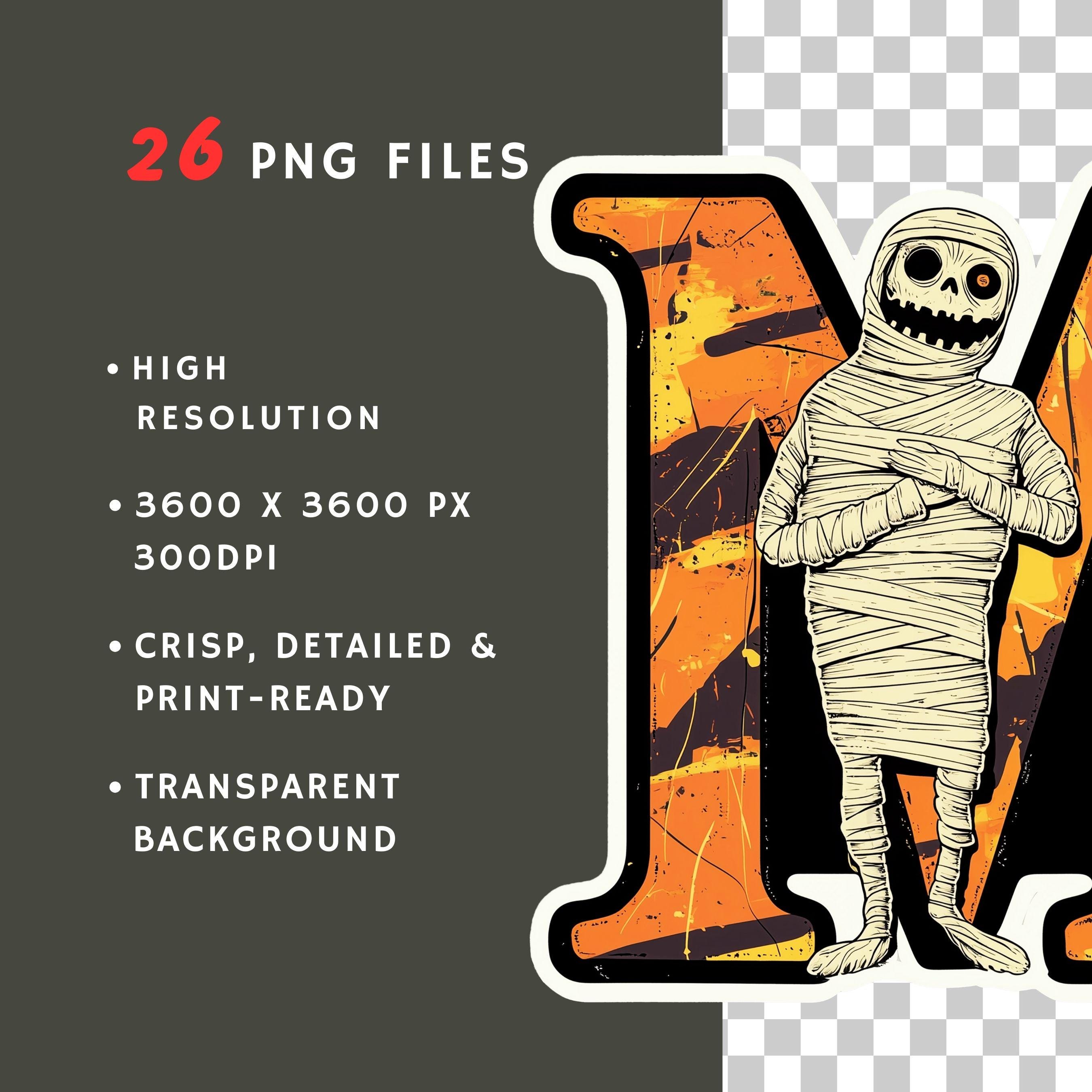 Retro Halloween Alphabet Clipart – A to Z Spooky Stickers Letters PNG ...