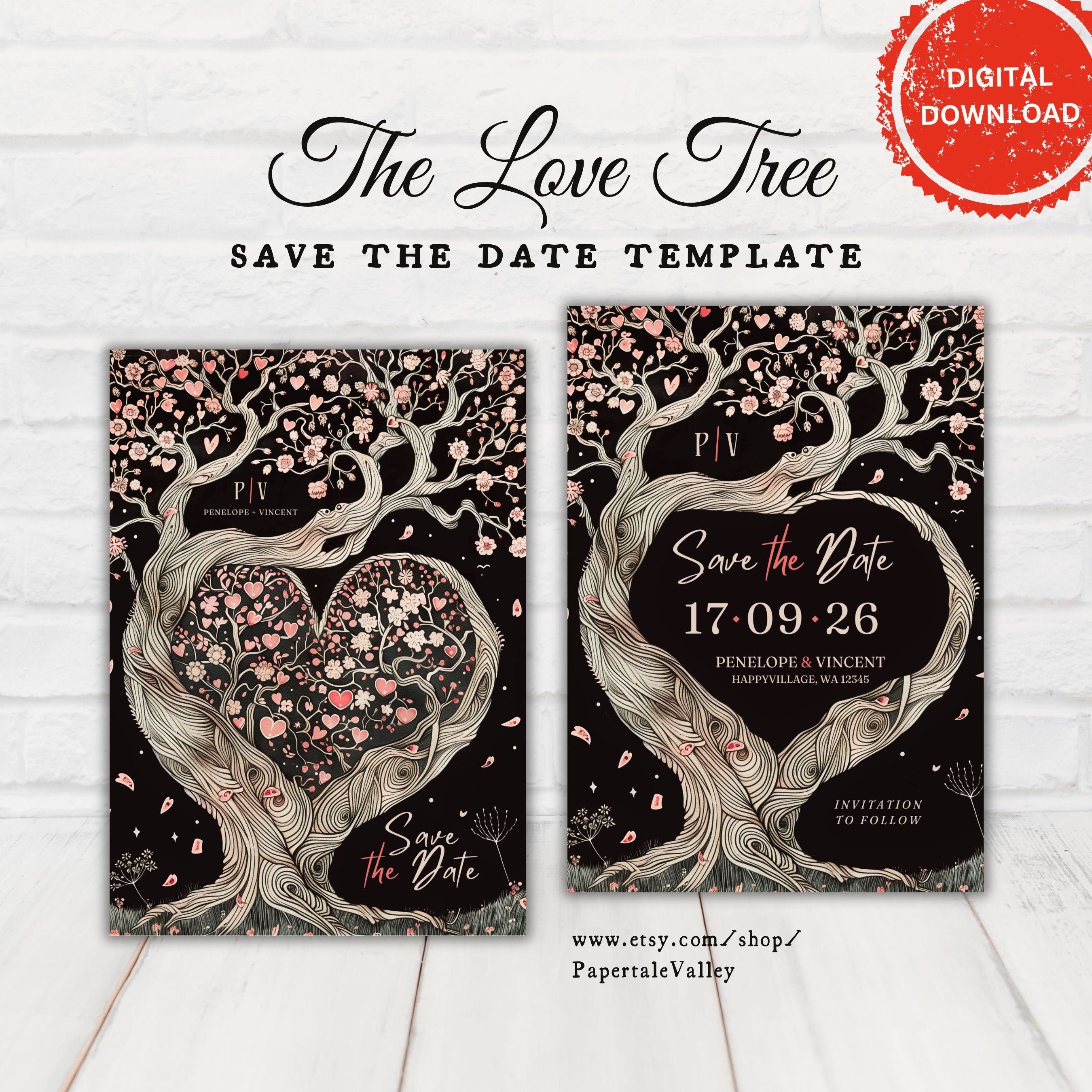 The Love Tree Wedding Save the Date Invitation Template | Cherry ...