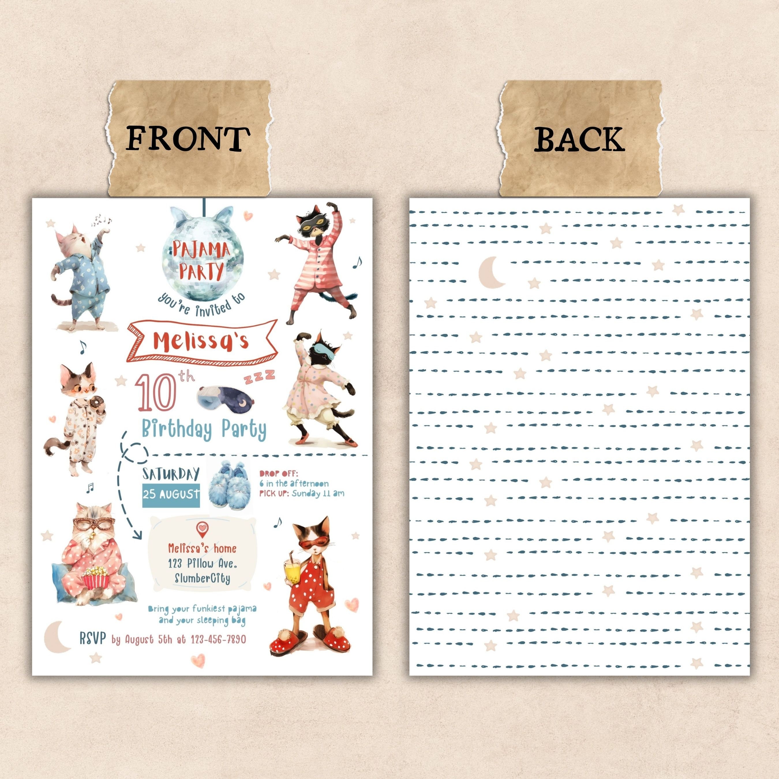 EDITABLE Cat Pajama Birthday Party Invitation TEMPLATE | Sleepover ...