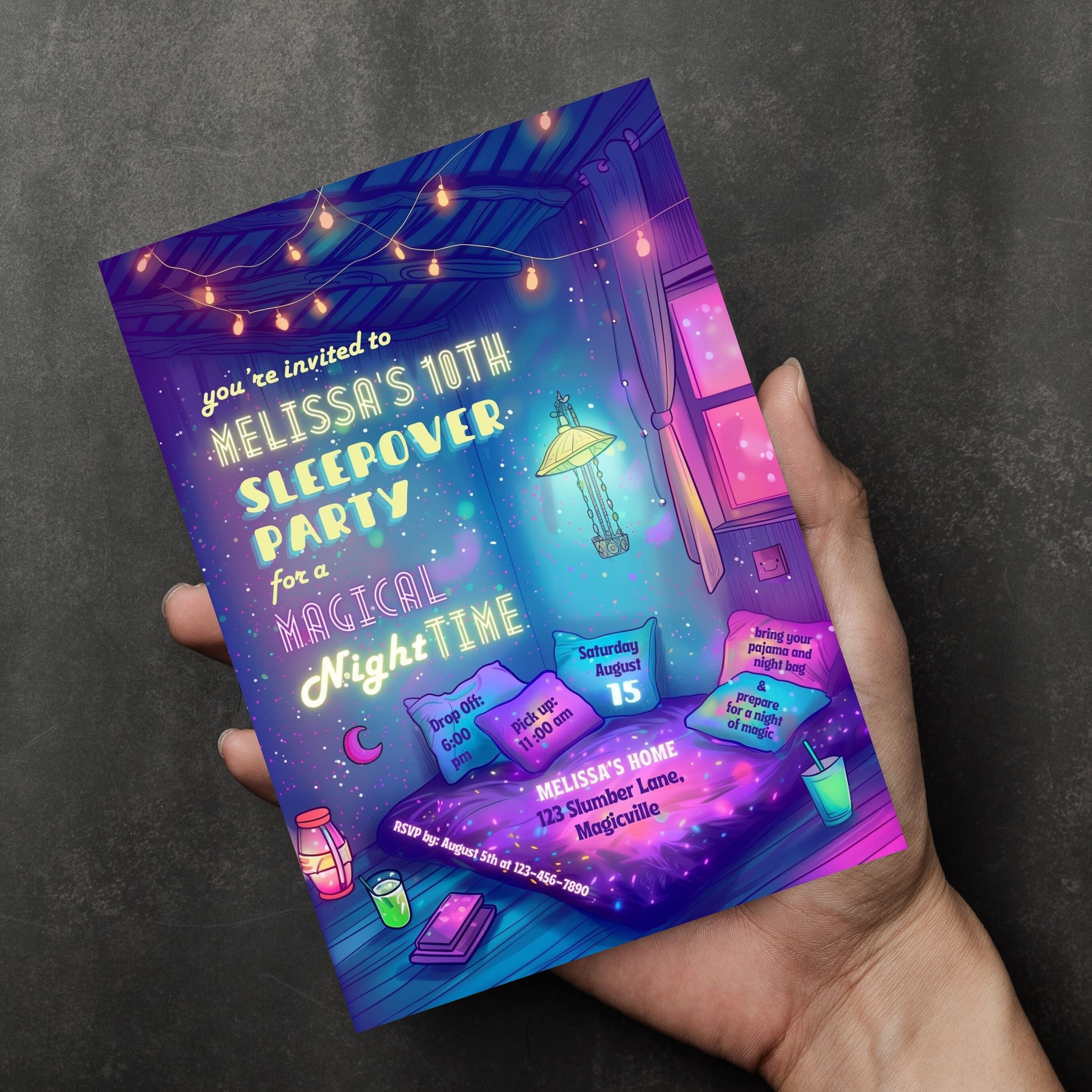 EDITABLE Magical Sleepover Birthday Party Invitation TEMPLATE | Slumber ...