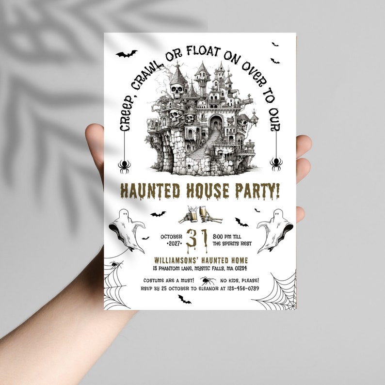 Editable Haunted House Halloween Party Invitation Template | Printable ...