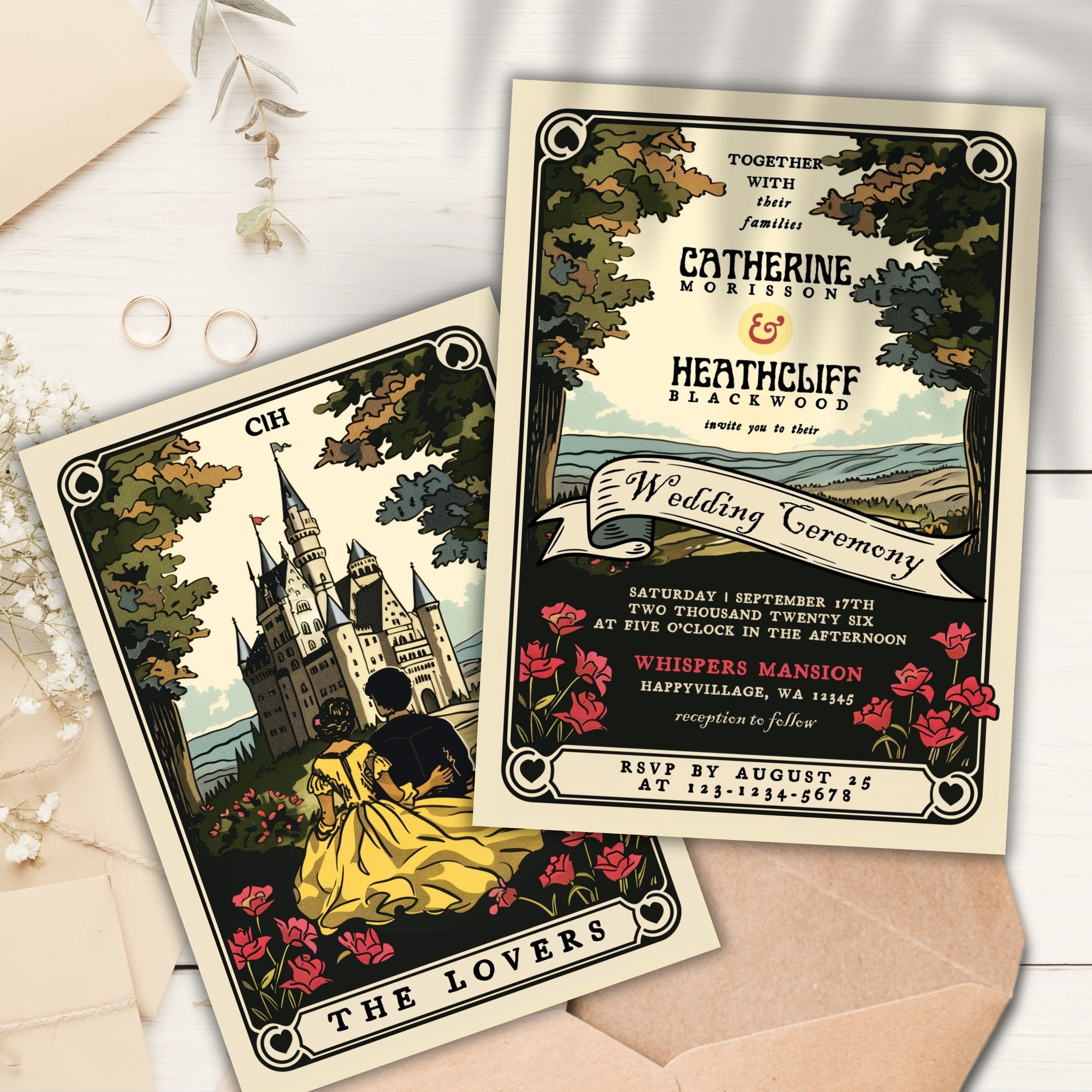 EDITABLE Vintage Love Tarot Wedding Invitation TEMPLATE the Lovers ...