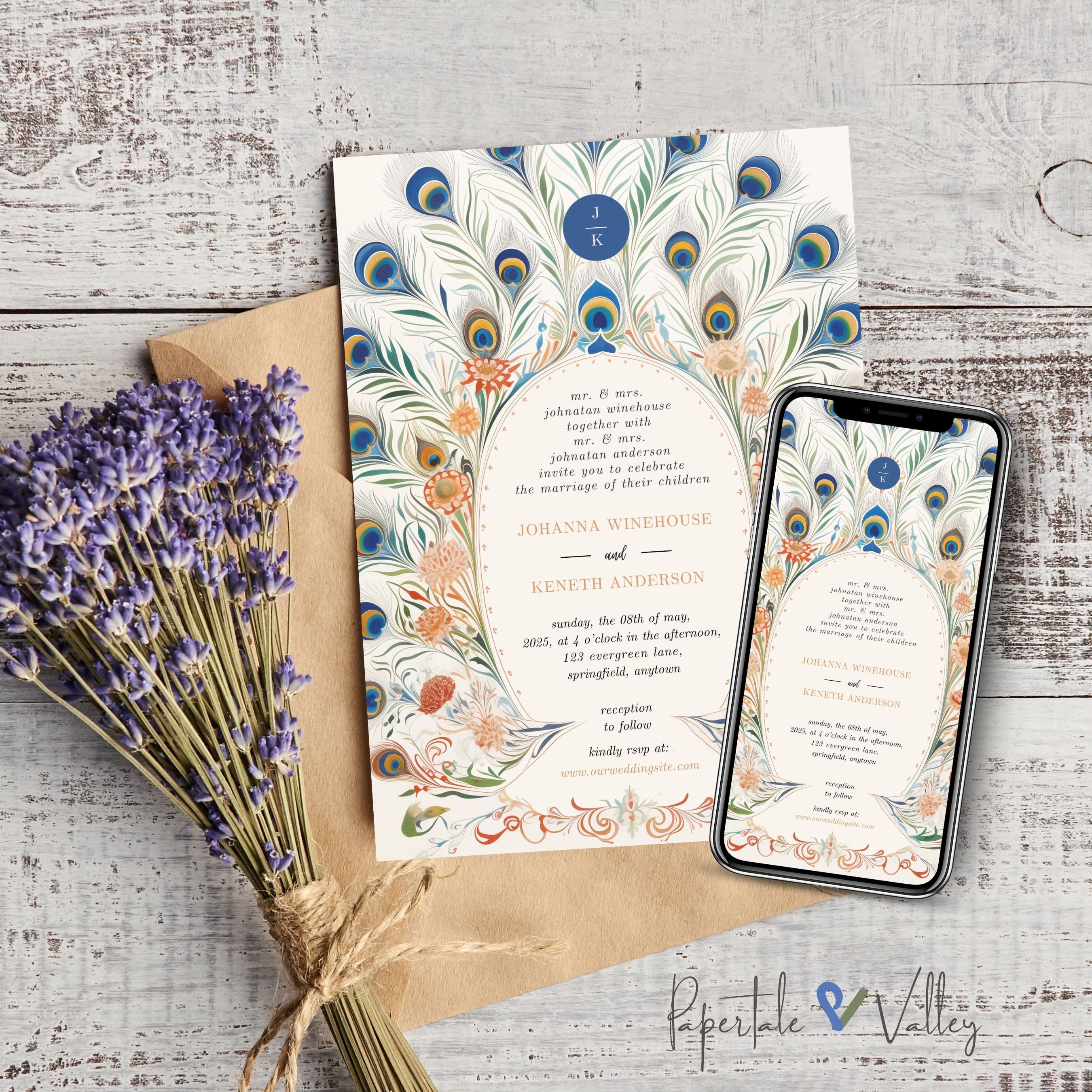 Peacock 6 Peacock, Monogram Wedding Invitation, Printable, Digital ...