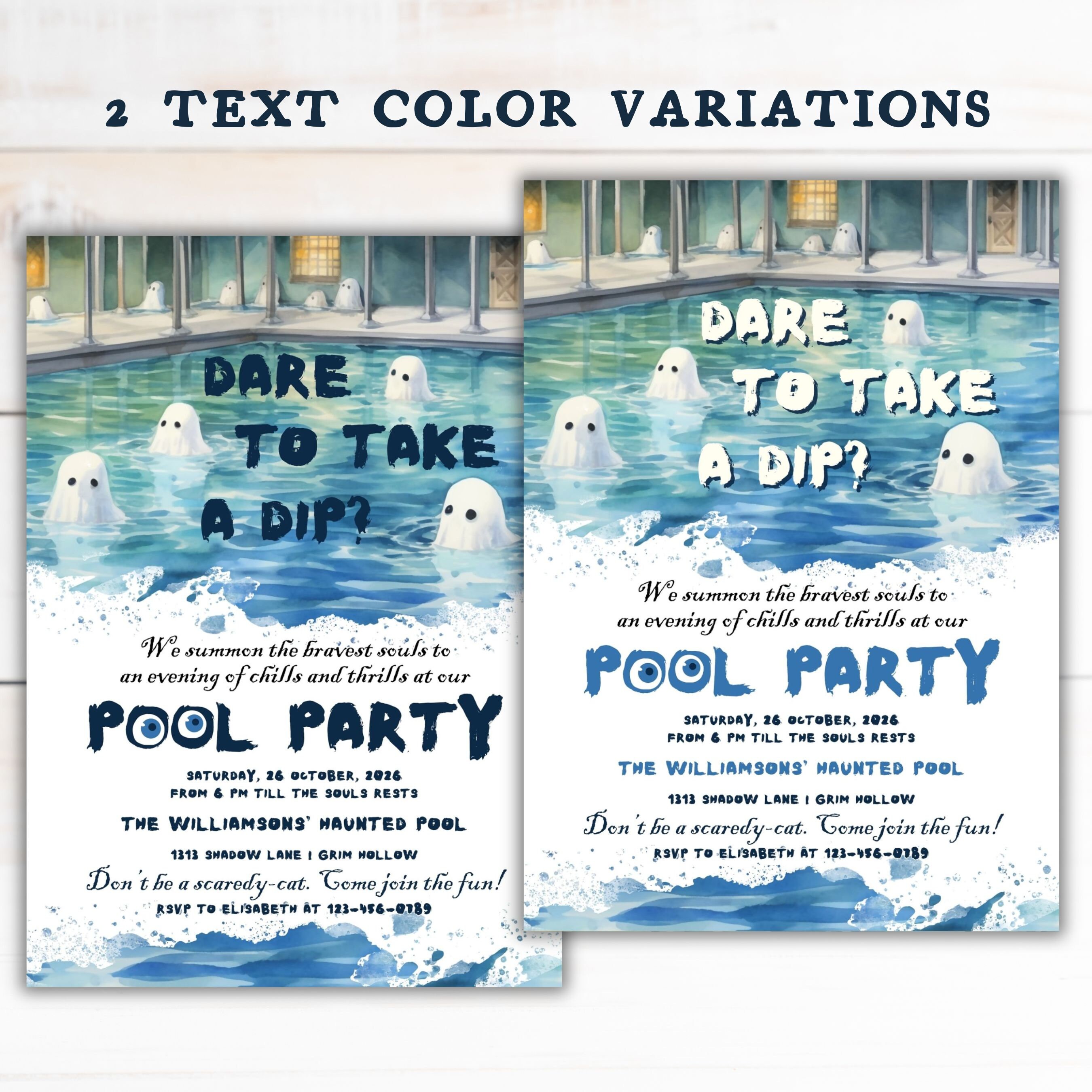 EDITABLE Halloween Spooky Pool Party Invitation TEMPLATE | Ghosts Pool ...