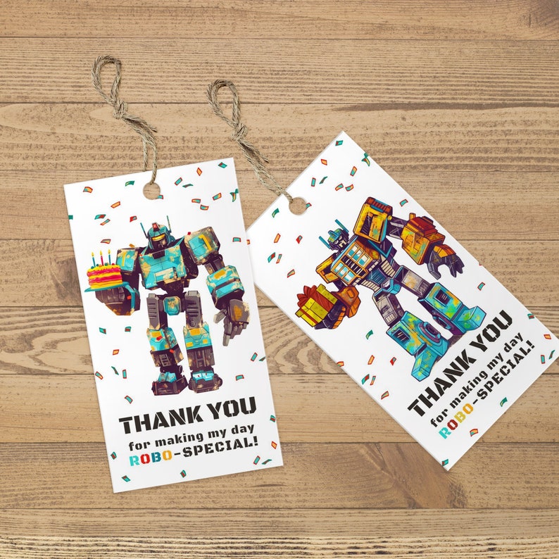 Robots Birthday Thank You Tags: Editable Favor Template (digital ...