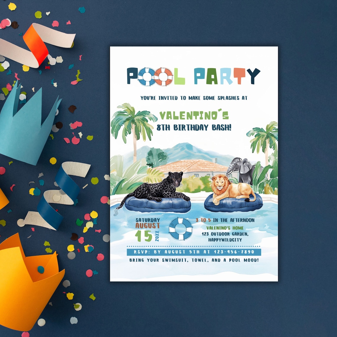EDITABLE Wild Animals Pool Party Birthday Invitation TEMPLATE | Kids ...